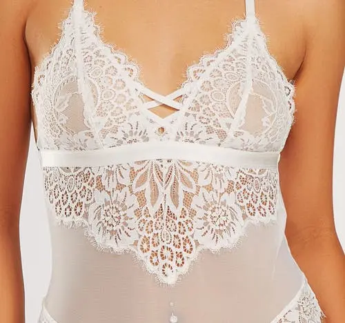 ICOLLECTION Lash Lace Sheer Mesh Halter Bodysuit
