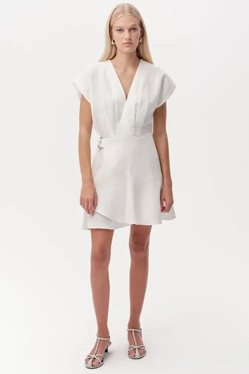 EXQUISE Callanne V-neck Cap Sleeve Linen Mini Dress