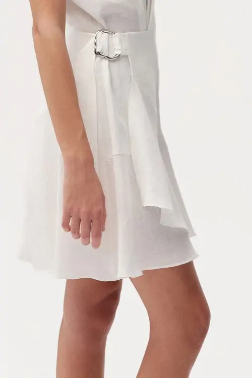 EXQUISE Callanne V-neck Cap Sleeve Linen Mini Dress