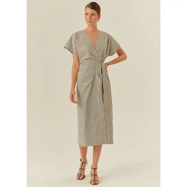 EXQUISE Stripe Wrap Midi Dress