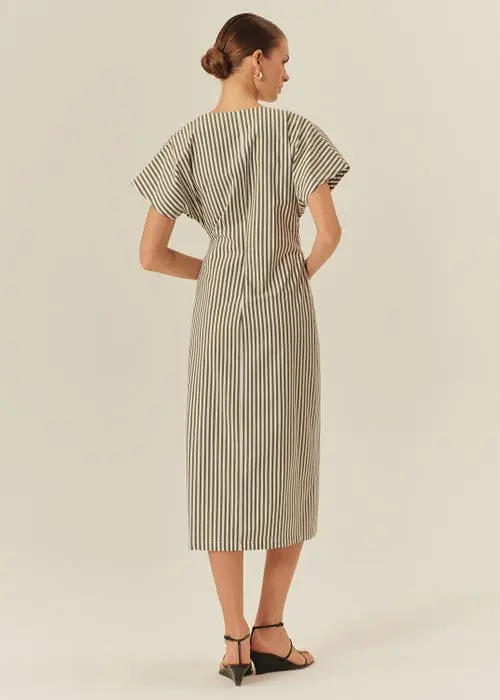 EXQUISE Stripe Wrap Midi Dress