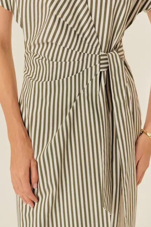 EXQUISE Stripe Wrap Midi Dress