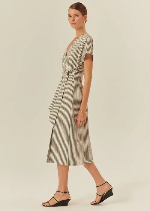 EXQUISE Stripe Wrap Midi Dress