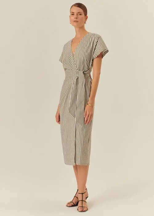 EXQUISE Stripe Wrap Midi Dress