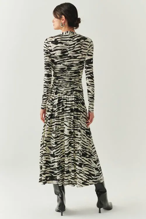 EXQUISE Keilani Midi Dress With Wrap Neck And Long Sleeves