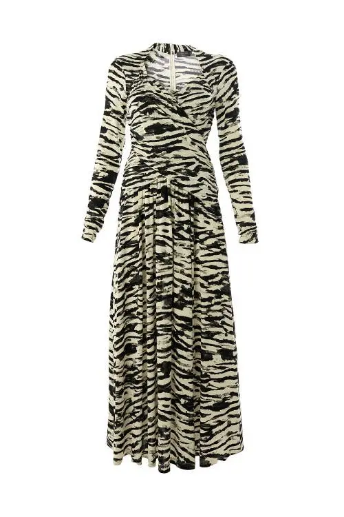 EXQUISE Keilani Midi Dress With Wrap Neck And Long Sleeves