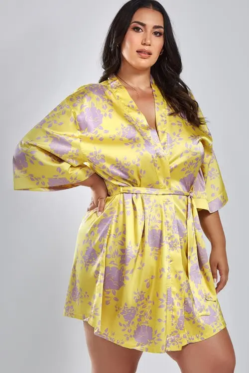 ICOLLECTION Floral Printed Satin Robe