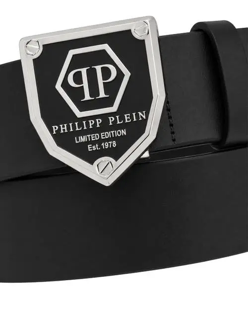 Philipp Plein Hexagon Logo Leather Belt
