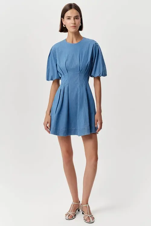 EXQUISE Briella Crew Neck Fitted Mini Dress - Blue
