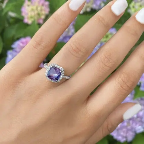 ALLUREZ Cushion Halo Amethyst & Diamond Ring