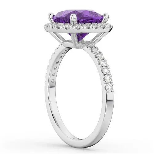 ALLUREZ Cushion Halo Amethyst & Diamond Ring