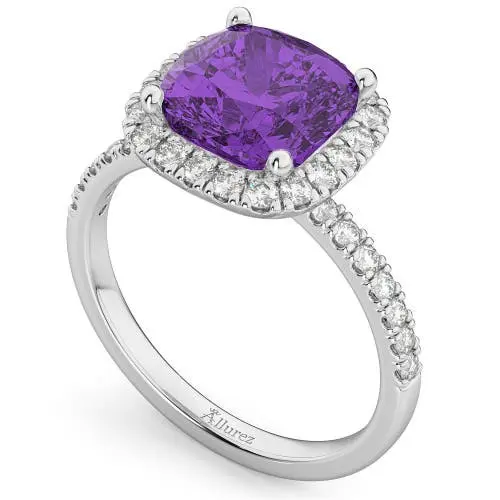 ALLUREZ Cushion Halo Amethyst & Diamond Ring