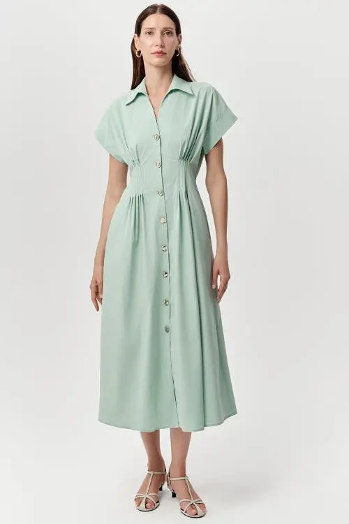 EXQUISE Reilly Shirt Collar Midi Dress - Mint