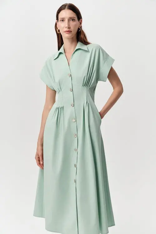 EXQUISE Reilly Shirt Collar Midi Dress - Mint