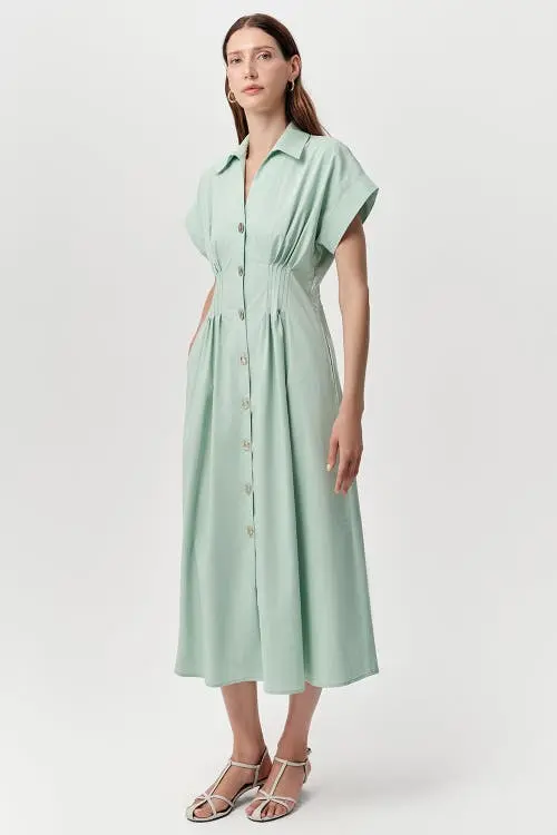 EXQUISE Reilly Shirt Collar Midi Dress - Mint