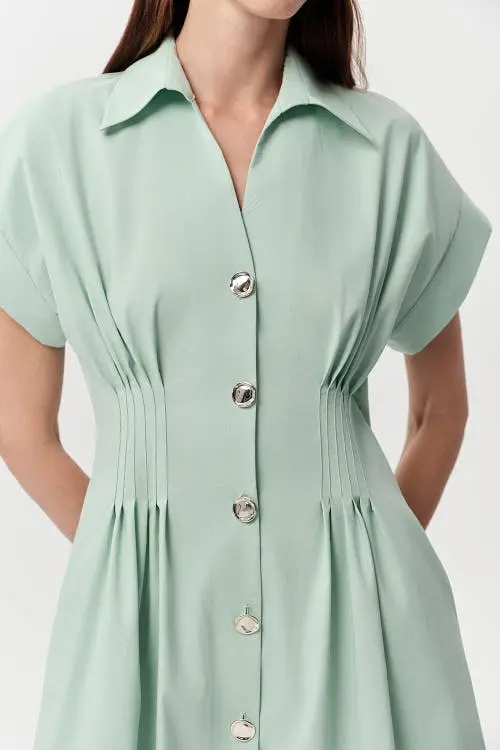 EXQUISE Reilly Shirt Collar Midi Dress - Mint