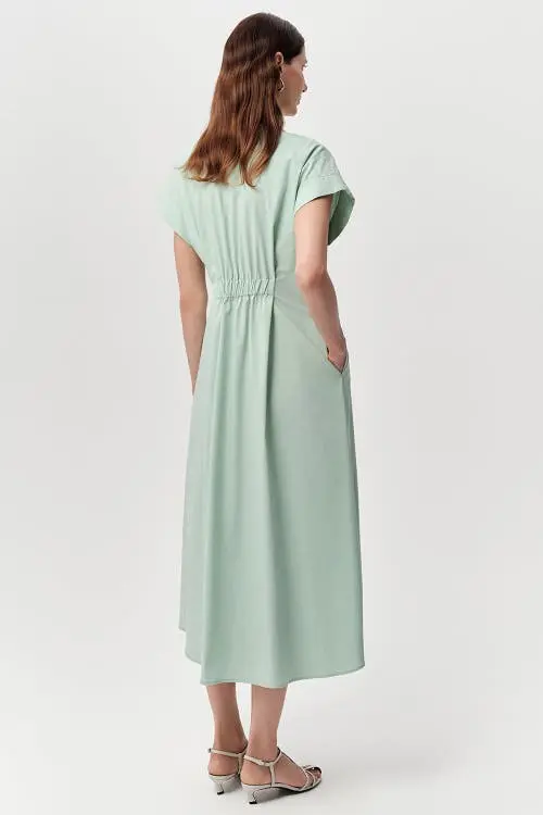 EXQUISE Reilly Shirt Collar Midi Dress - Mint