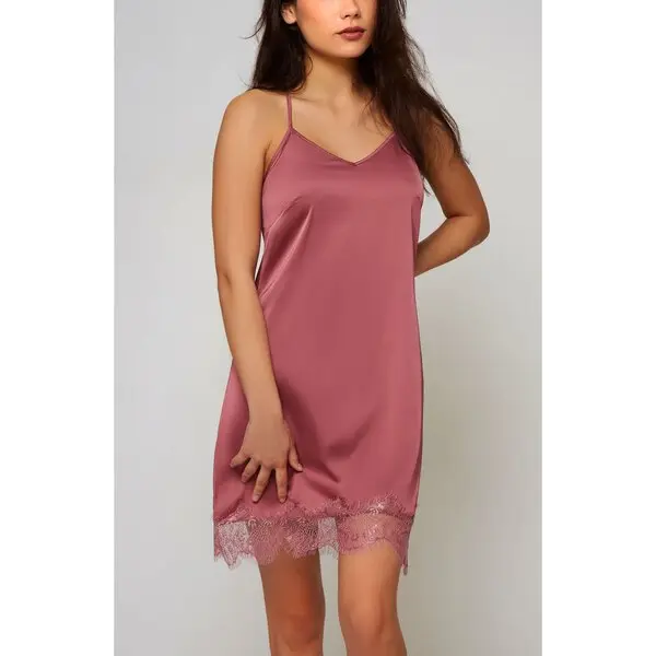 ICOLLECTION Stretch Satin Lace-trim Chemise