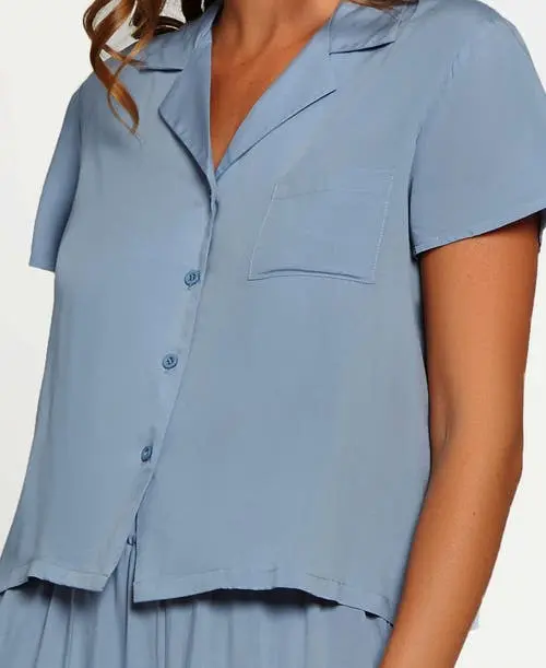 ICOLLECTION Short Sleeve Shirt & Wide-leg Pants Pajama Set