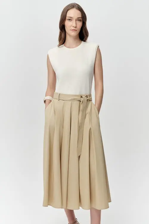 EXQUISE Sidney Crew Neck Pocket Belted Midi Dress
