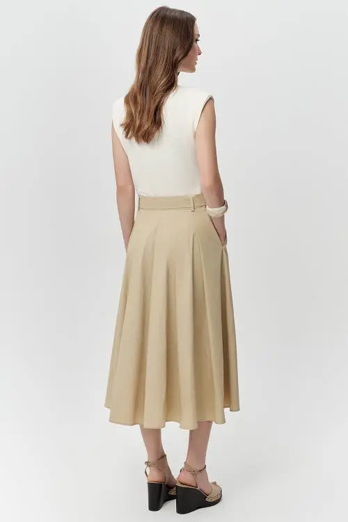 EXQUISE Sidney Crew Neck Pocket Belted Midi Dress