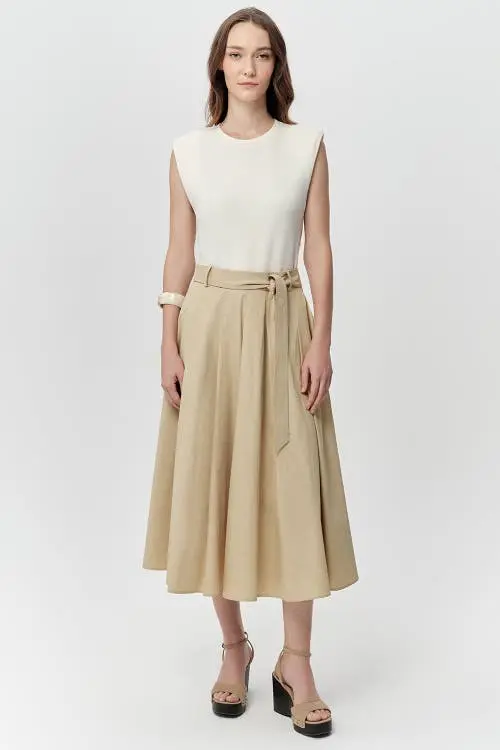 EXQUISE Sidney Crew Neck Pocket Belted Midi Dress