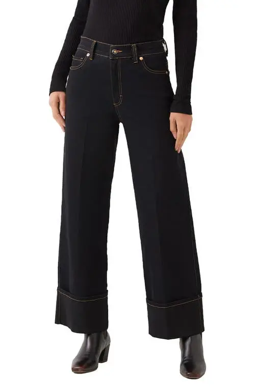 Karen Kane Cropped Wide Leg Jeans With Cuffed Hem