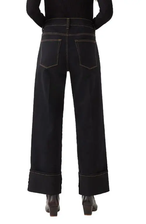 Karen Kane Cropped Wide Leg Jeans With Cuffed Hem