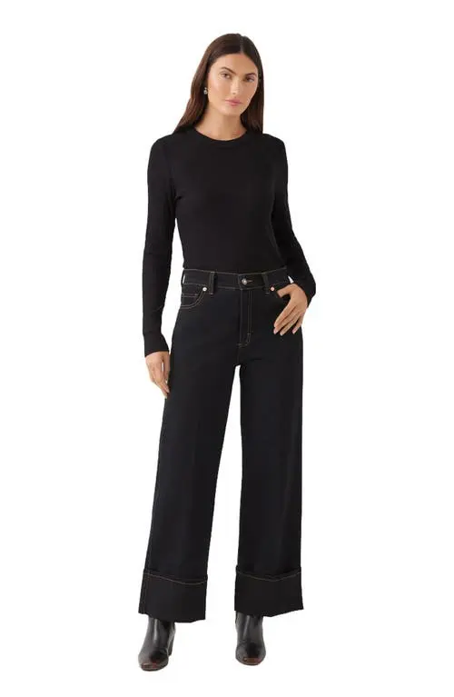 Karen Kane Cropped Wide Leg Jeans With Cuffed Hem