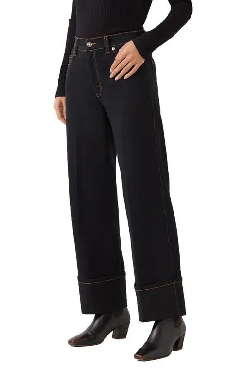 Karen Kane Cropped Wide Leg Jeans With Cuffed Hem