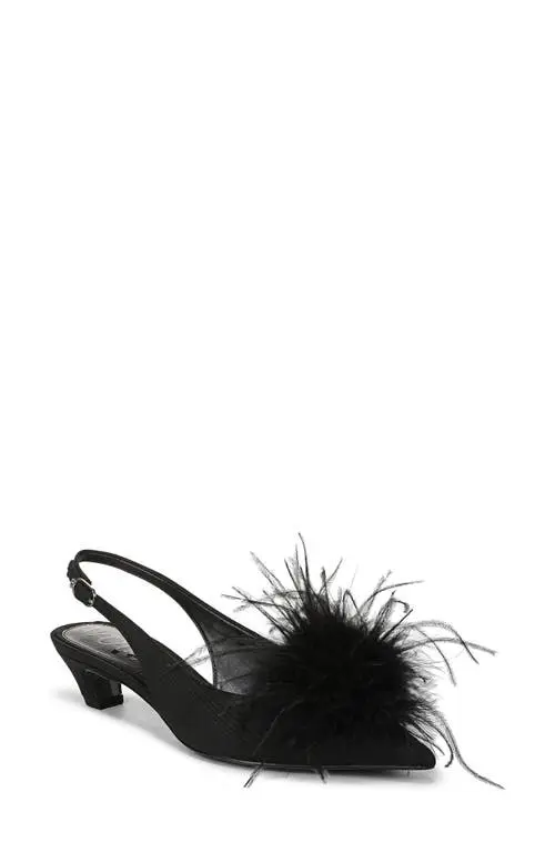 Sam Edelman Finchfeather Slingback Pointed Toe Pump With Feather Pompom - Black
