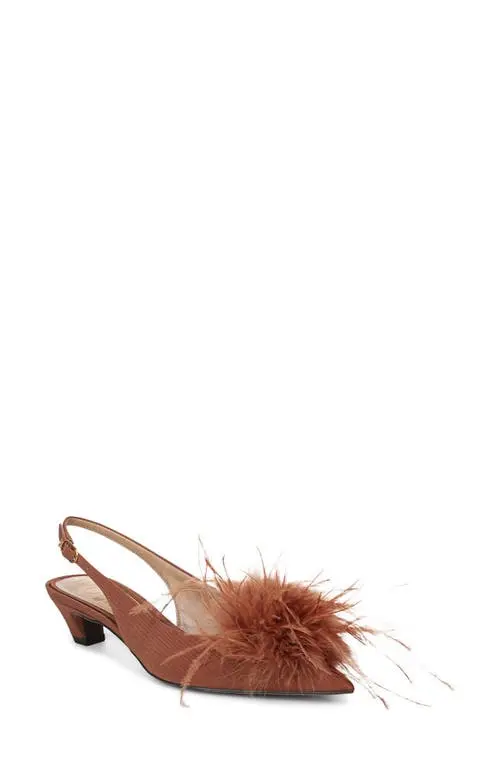 Sam Edelman Finchfeather Slingback Pointed Toe Pump With Feather Pompom - Bright Bourbon