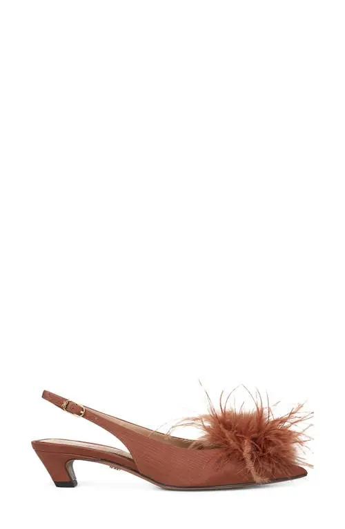 Sam Edelman Finchfeather Slingback Pointed Toe Pump With Feather Pompom - Bright Bourbon