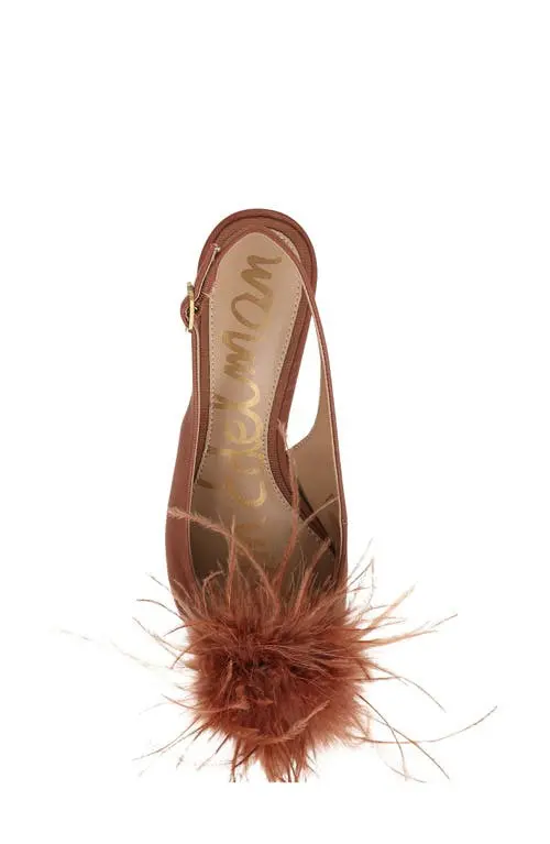 Sam Edelman Finchfeather Slingback Pointed Toe Pump With Feather Pompom - Bright Bourbon