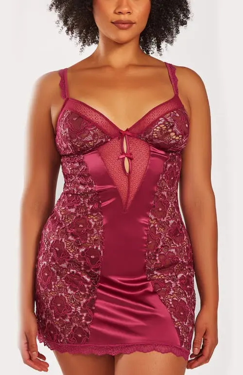 ICOLLECTION Two-toned Lace & Satin Chemise Set