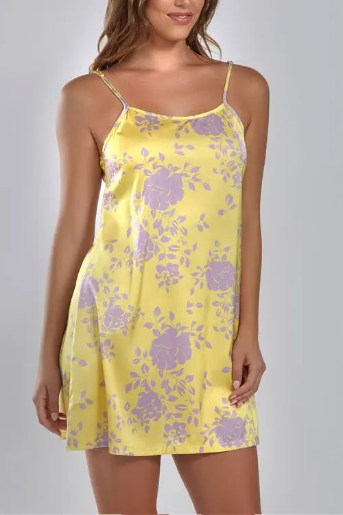 ICOLLECTION Floral Printed Satin Chemise Nightgown