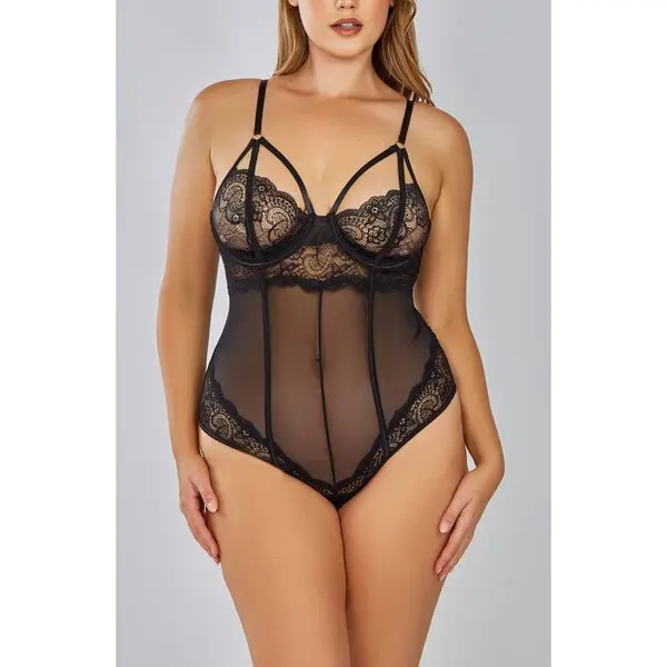 ICOLLECTION Lace Underwire Strappy Underbust Bodysuit