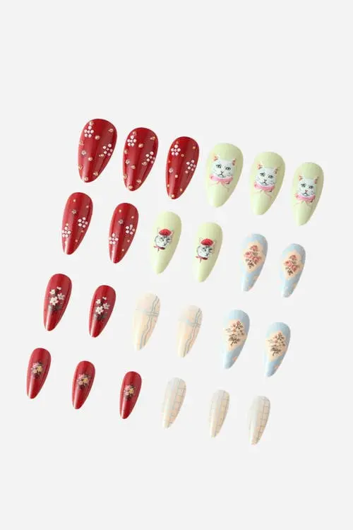 NEVER HAVE I EVER Katsushika Hokusai Great Wave Off Kanagawa Press On Nails - Red