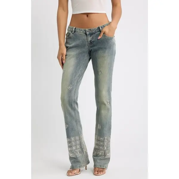 JADED LONDON Cooper Beaded Wide Leg Jeans - Denim