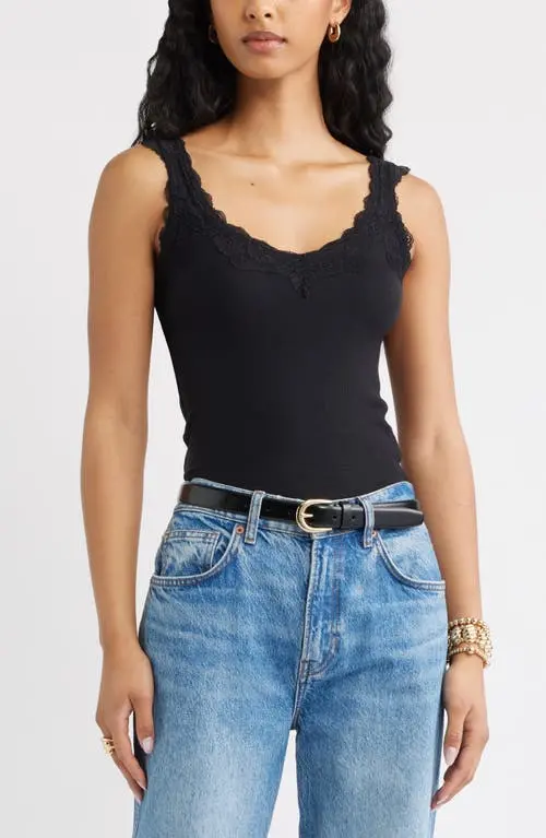 OPEN EDIT Lace Trim Ribbed Tank