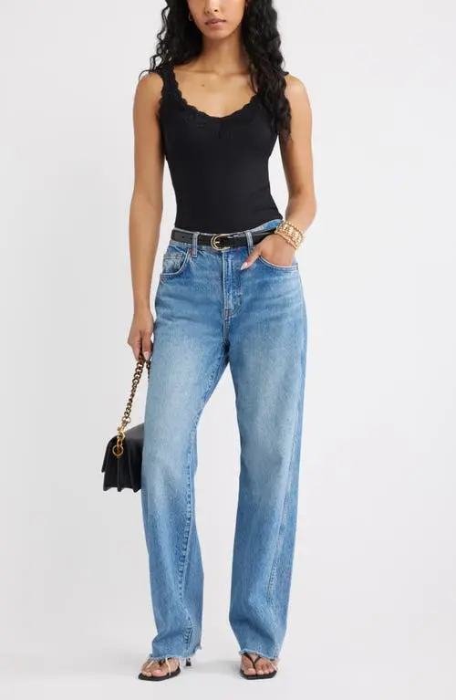 OPEN EDIT Lace Trim Ribbed Tank