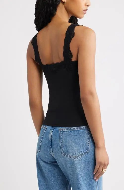 OPEN EDIT Lace Trim Ribbed Tank