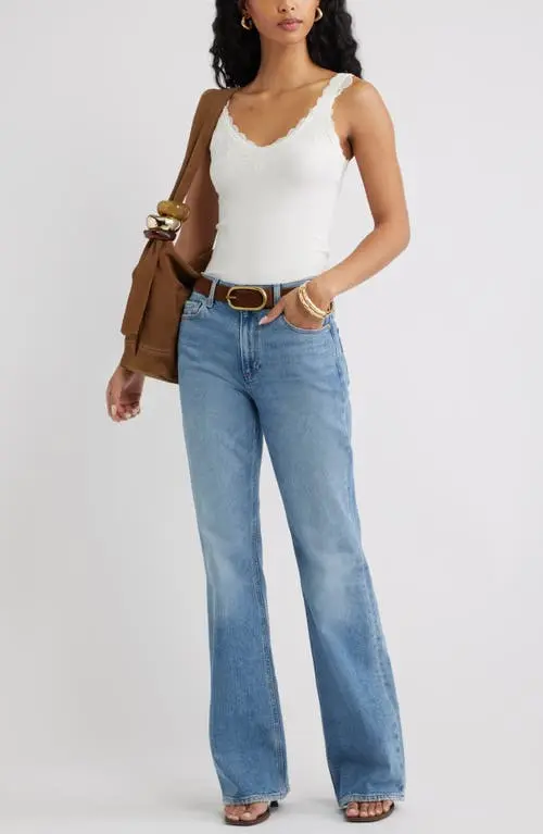 OPEN EDIT Lace Trim Ribbed Tank Top - Ivory