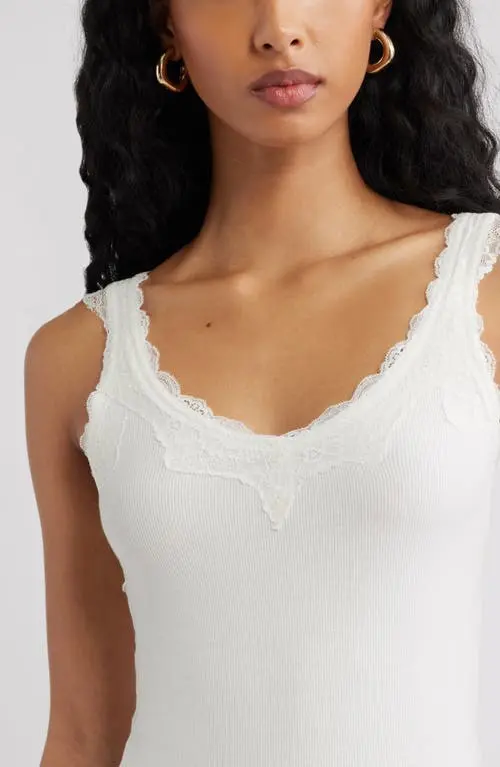 OPEN EDIT Lace Trim Ribbed Tank Top - Ivory