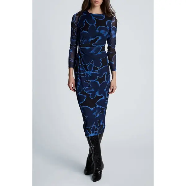KENNETH COLE Knot Front Mesh Midi Dress