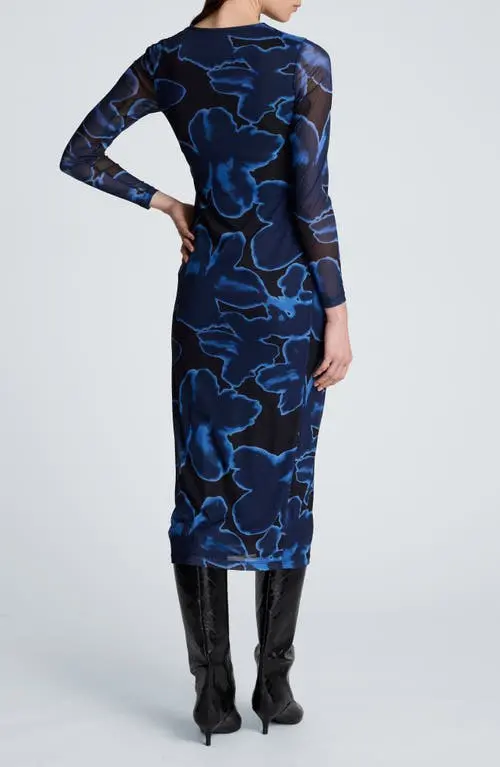 KENNETH COLE Knot Front Mesh Midi Dress