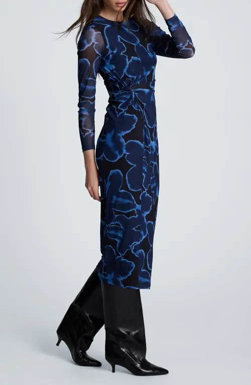 KENNETH COLE Knot Front Mesh Midi Dress