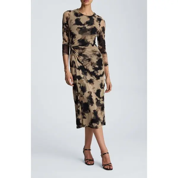 KENNETH COLE Abstract Print Mesh Midi Dress