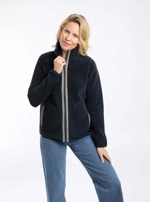 WEIRD FISH Lucille Lightweight Full Zip Borg Fleece Jacket - Navy