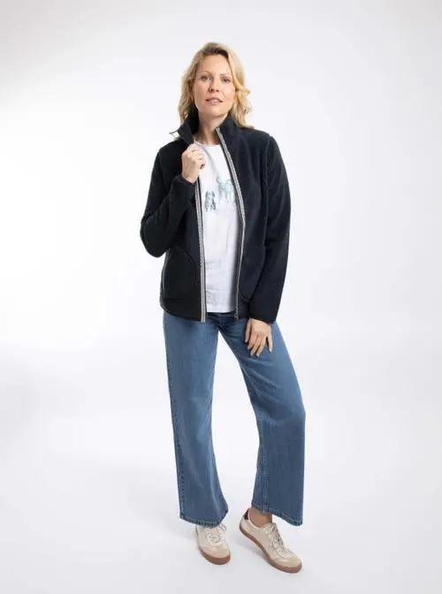 WEIRD FISH Lucille Lightweight Full Zip Borg Fleece Jacket - Navy